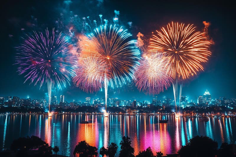 Exciting Festivities and Fireworks on New Year Day Celebration Stock ...