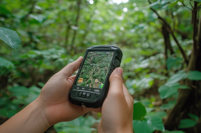 Exciting Geocaching Adventure: Hand with GPS Device Finding Hidden ...