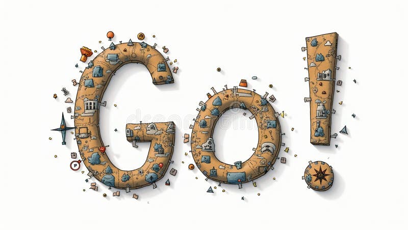 Exciting Go Word in Bold with Maps and Compasses Doodles Stock ...