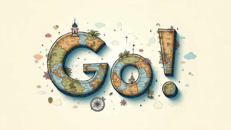 Exciting Go Word in Bold with Maps and Compasses Doodles Stock ...