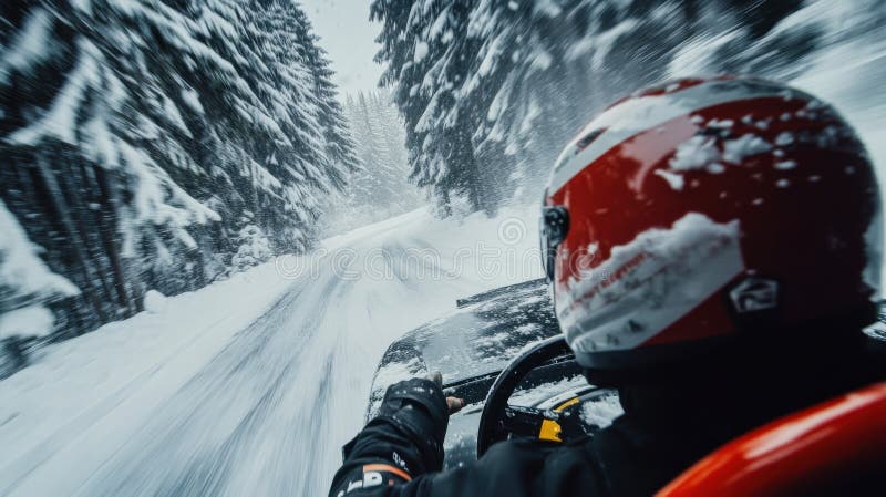 Rally Car Driver Speeds through a Snowy Forest Landscape with ...
