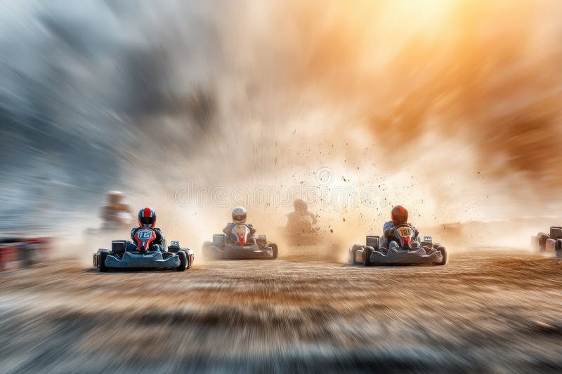 Exciting Karting Race Creating Dust Clouds and Dynamic Motion Effects ...