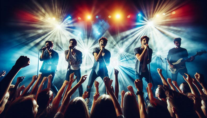 Exciting Live Music Performance with Energetic Crowd Stock Illustration ...