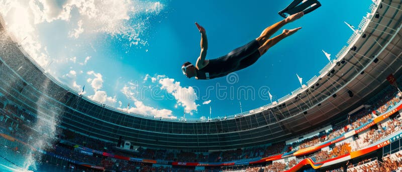 Exciting Moment of a Male Diver Taking Flight from the 3m Springboard ...