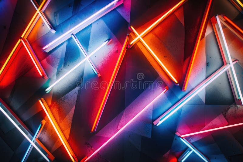 Vibrant Neon Geometric Tunnel with Multicolored LED Lights for an ...