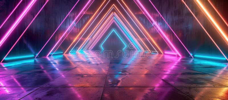 Vibrant Neon Geometric Tunnel with Multicolored LED Lights for an ...