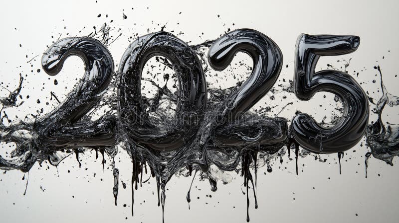Exciting New Year 2025 with Splash Effects Creating Dynamic Numbers ...