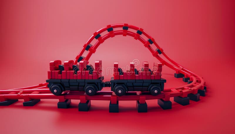 Exciting Red Roller Coaster with Toy Bricks High Speed Toy Train on Red ...