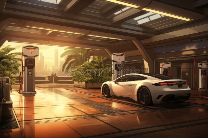 Electric Vehicle Being Rapidly Charged at Modern Charging Stations. AI ...