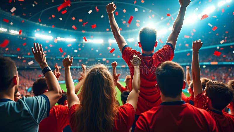 An Exciting Scene of Sports Fans Celebrating in a Stadium Stock ...