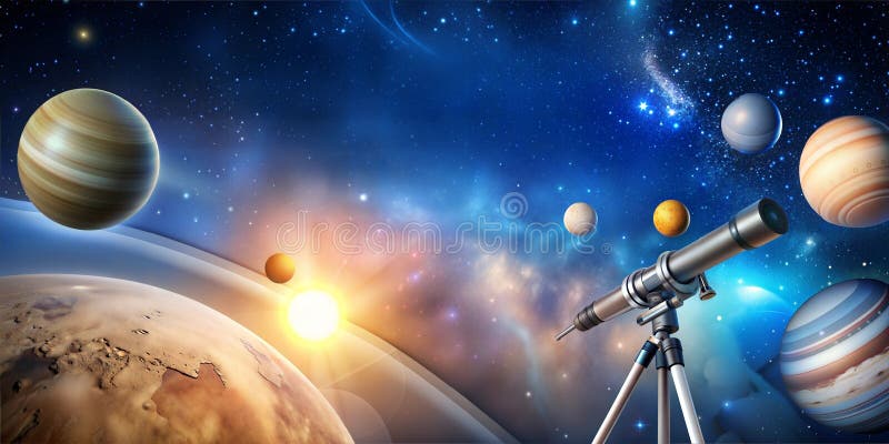Exciting Science Exhibition Banner with Planets and Telescopes Stock ...