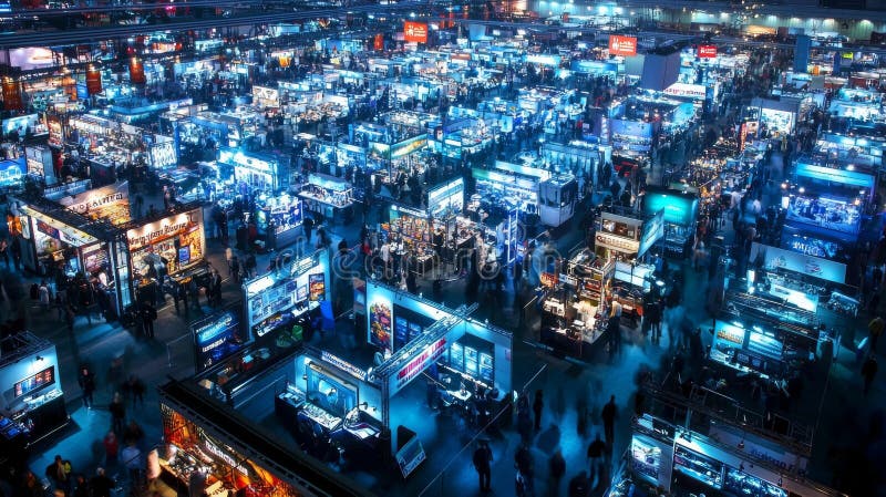Exciting Trade Show with Vibrant Booths and Bustling Crowds. Stock ...