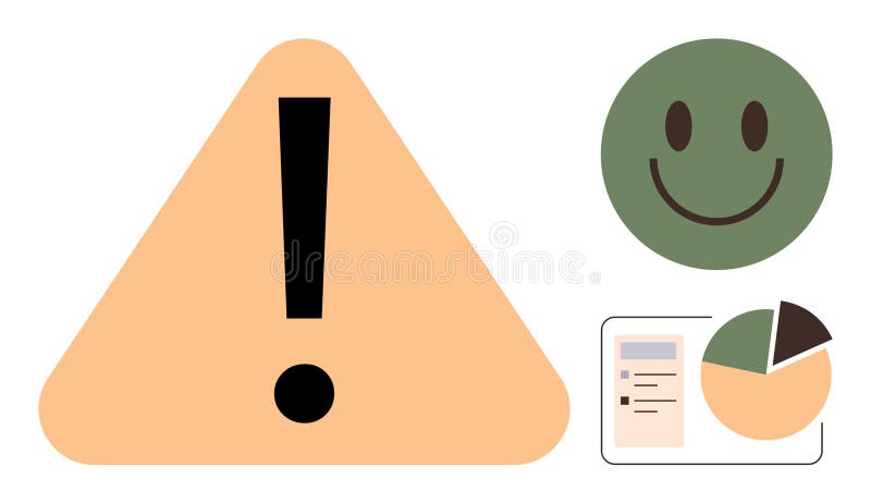 Exclamation Mark Warning Sign with Smile Icon and Data Chart Elements ...