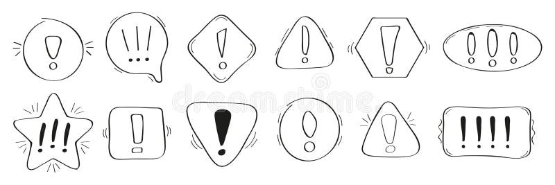 Exclamation Mark in Doodle Style. Set of Linear Banners with ...