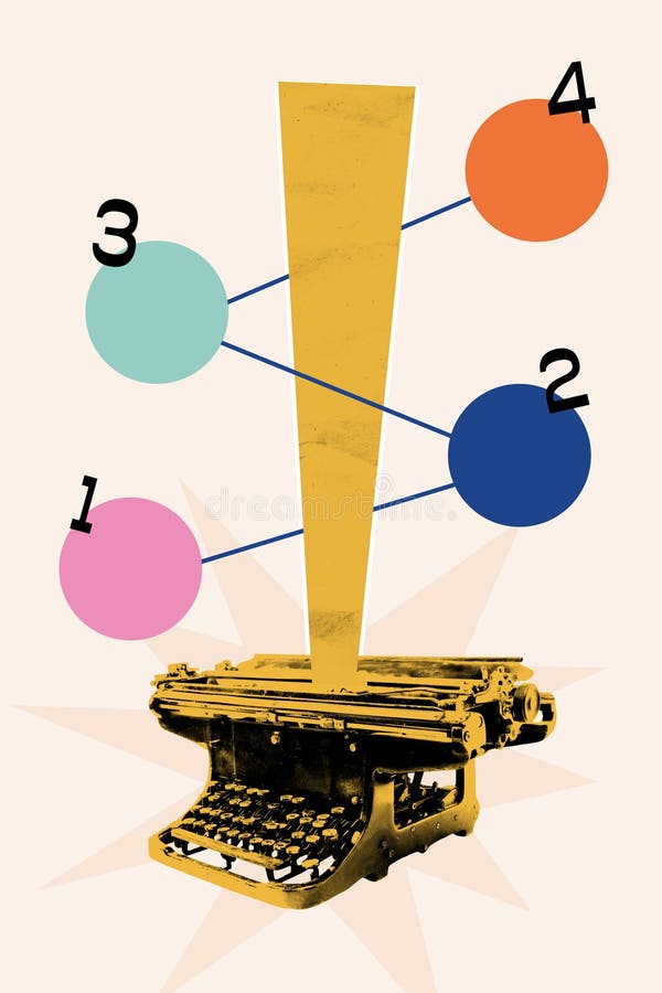 Exclamation Mark Emerges from Yellow Typewriter Linked with Color-coded ...