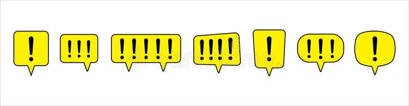 Exclamation Mark Inside Bubble Chat Icon Vector Set. Yellow Black Color ...