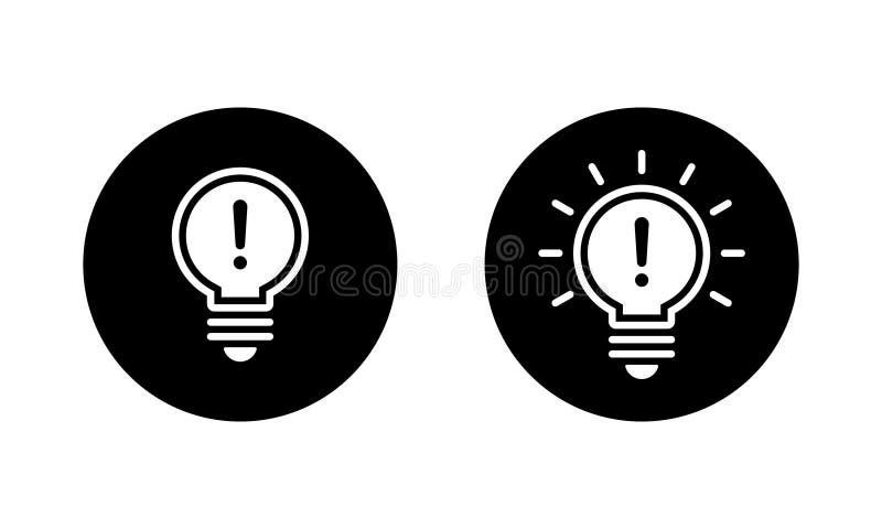Exclamation Mark on Light Bulb Icon on Black Circle. Warning Lamp Sign ...
