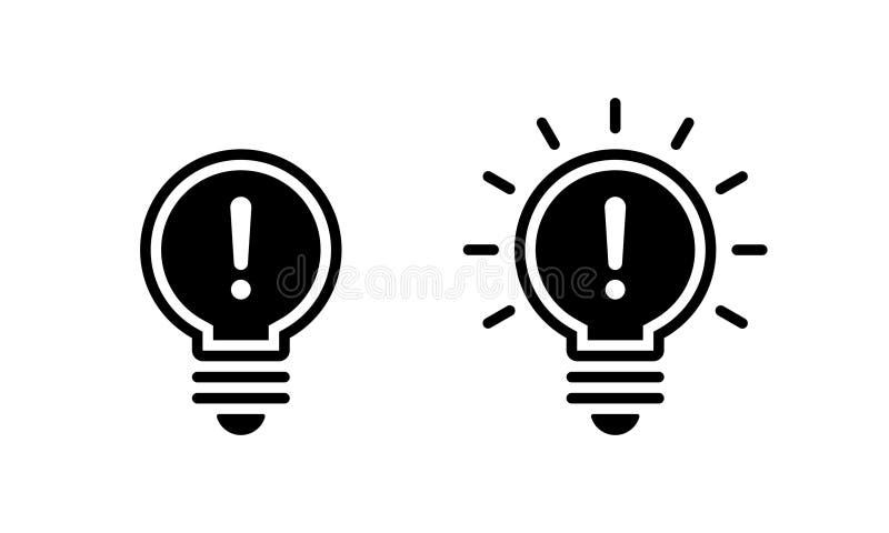 Exclamation Mark on Light Bulb Icon in Generic Style. Warning Lamp Sign ...