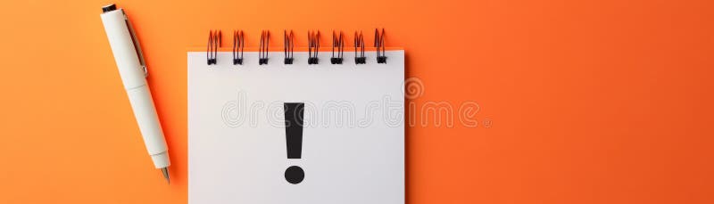 Exclamation Mark Notepad, Orange Background, Minimalist Composition ...