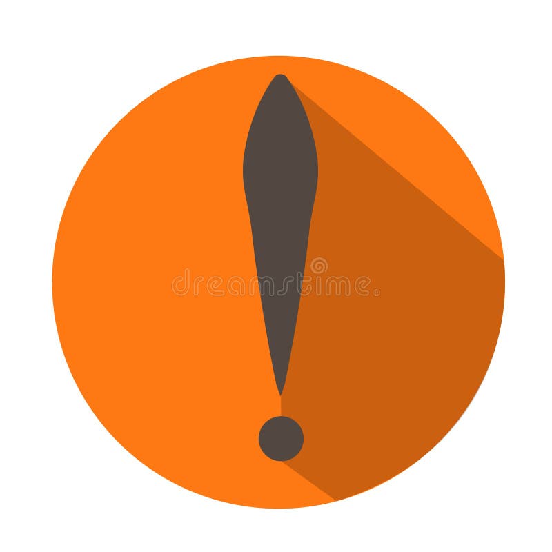 Exclamation Mark in Orange Circle with Long Shadow. Vector Icon. Flat ...
