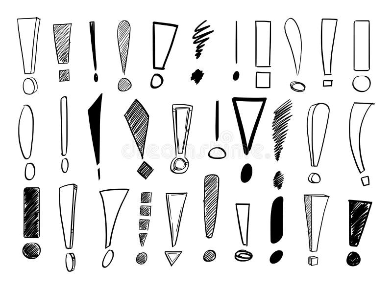 Exclamation Mark or Point Set, Sketchy Cartoon Hand Drawing, Symbol of ...