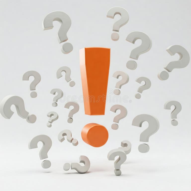 An Exclamation Mark among the Question Marks on a Light Background ...