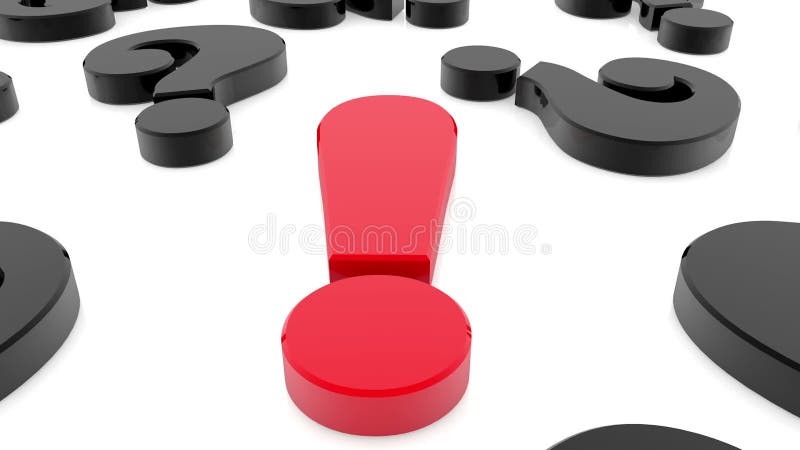 Exclamation Mark in Red with Question Marks on White Color Stock ...
