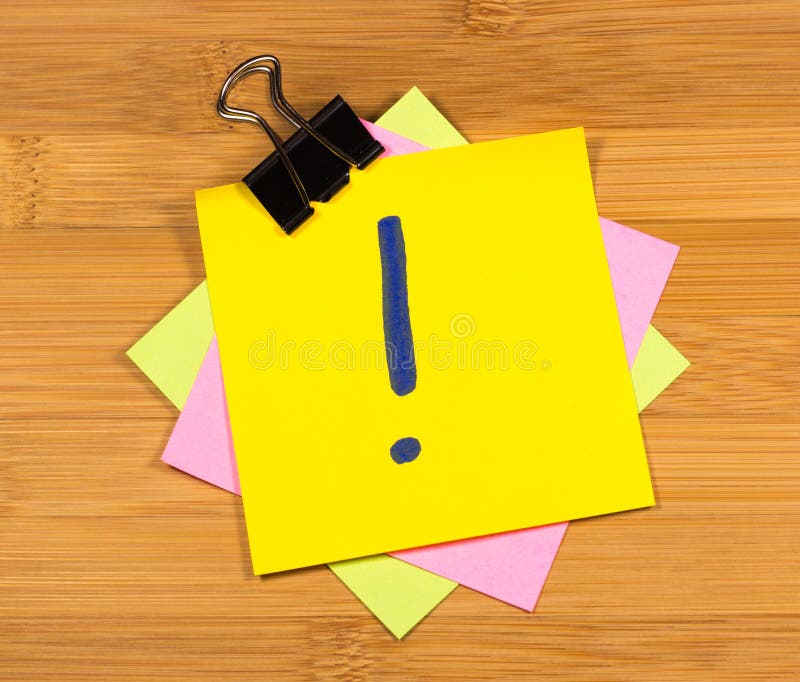 Exclamation Mark on a Sticky Note on Wooden Background Stock Photo ...
