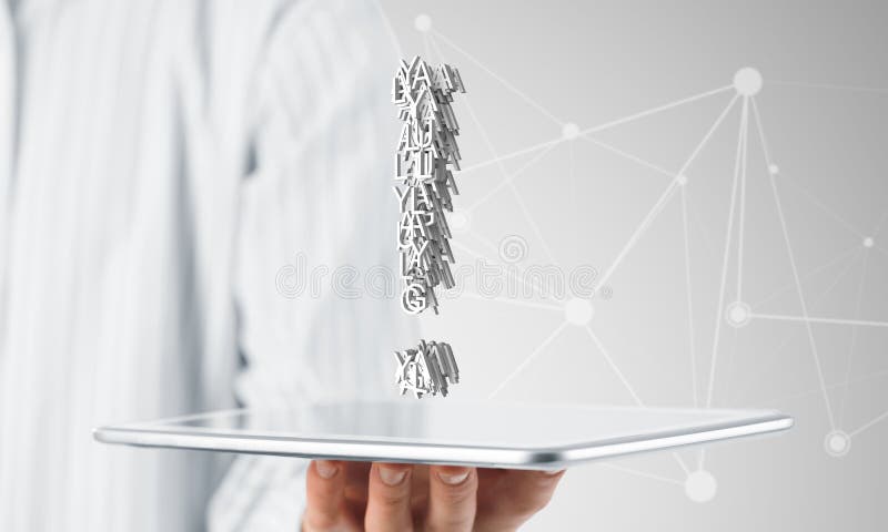 Exclamation Mark and Tablet Stock Photo - Image of touch, holding: 73970342