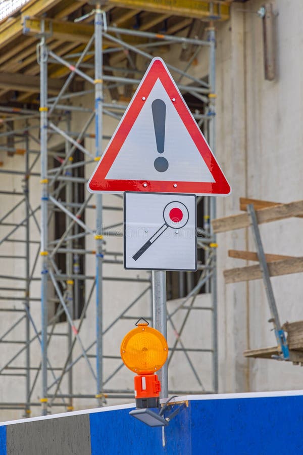 Construction Site Traffic Signs Stock Photo - Image of european ...