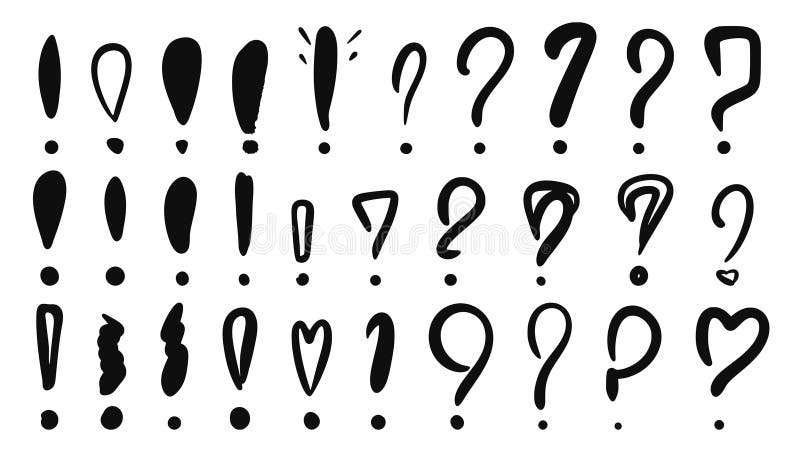 Exclamation and Question Mark Doodle Sketch Style Set Stock ...