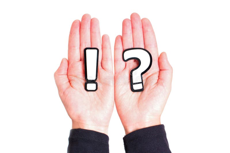 Exclamation and Question Marks in Hands Isolated on White Stock Photo ...