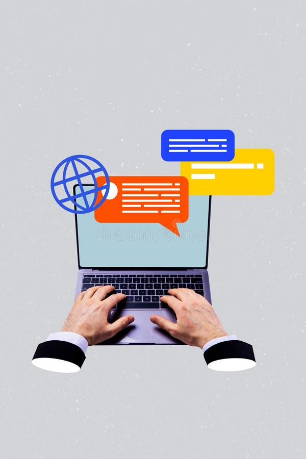 Exclusive Artwork Banner Creative Collage of Hands Type Keypad Laptop ...