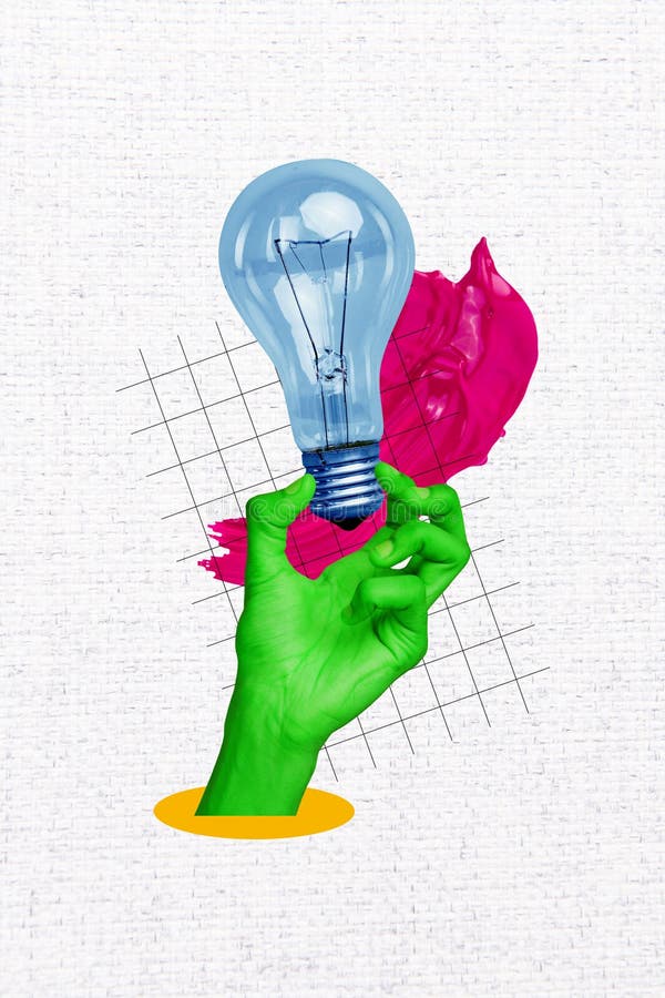 Exclusive Artwork Creative Collage of Hand Hold Light Bulb Idea Finding ...