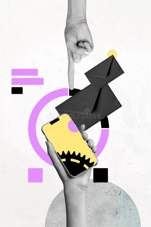 Exclusive Image Vertical Collage of Hands Hold Phone Device Gearwheel ...