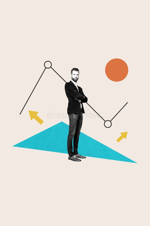 Exclusive Image Vertical Photo Collage of Happy Businessman Stand ...