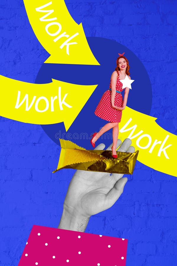 Exclusive Image Vertical Photo Collage of Happy Girl Dance Gum Wrapper ...