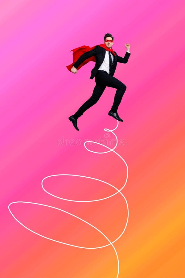 Exclusive Image Vertical Photo Collage of Serious Businessman Fly ...