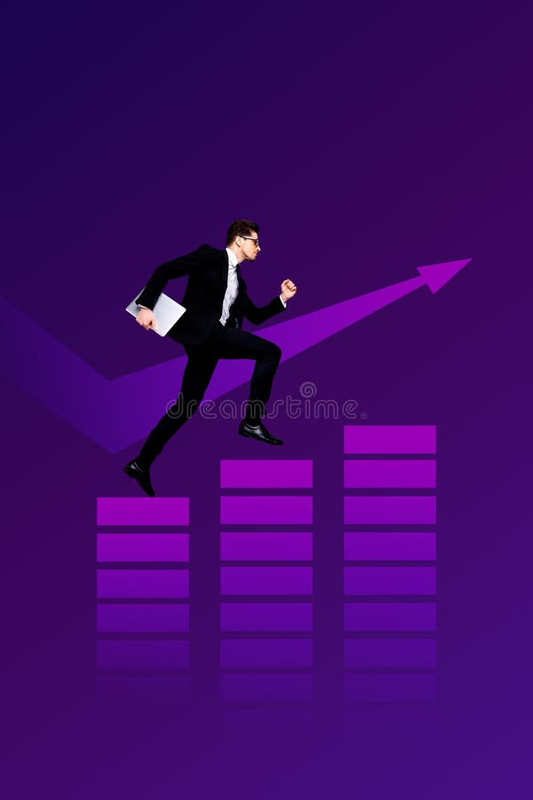 Exclusive Image Vertical Photo Collage of Serious Businessman Run Chart ...