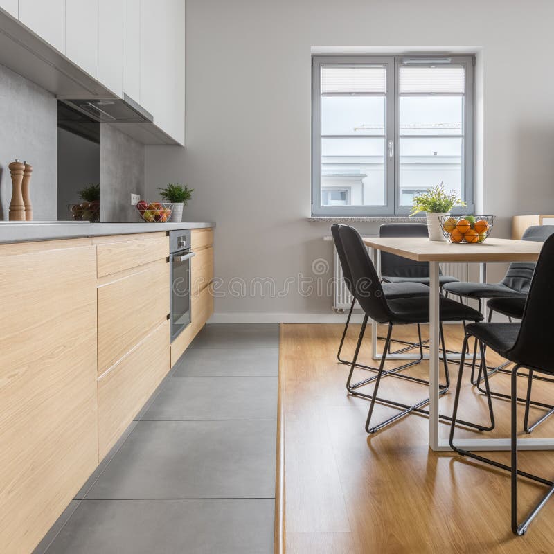 Modern Designed Kitchen with Table Stock Photo - Image of house, framed ...