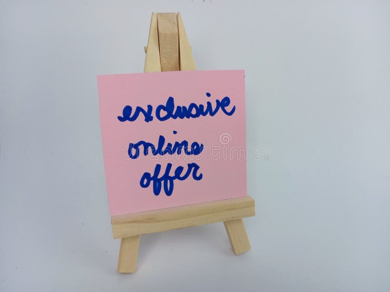 Exclusive Online Offer Sign on a Wood Easel on a White Background Stock ...