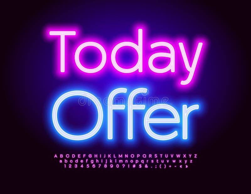 Vector Promotion Poster Today Offer. Bright Neon Font. Modern Glowing ...