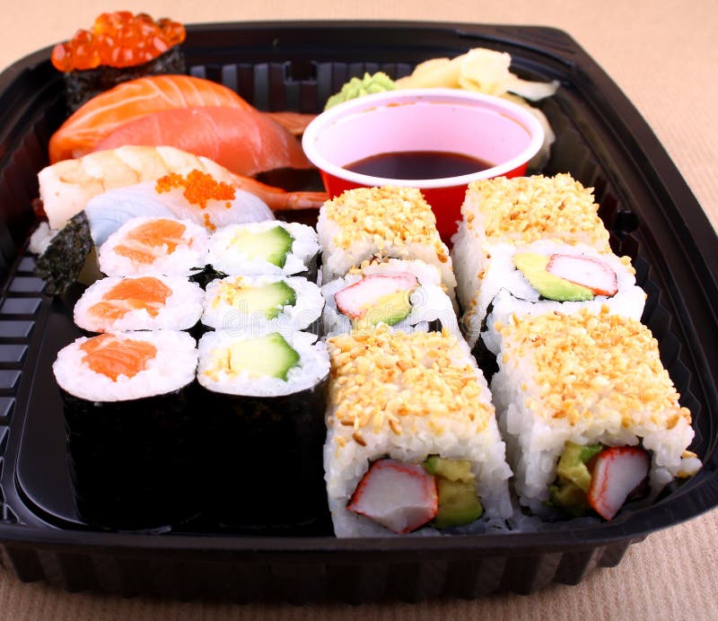 Exclusive Sushi Menu in Black Delivery Box Stock Image - Image of ...