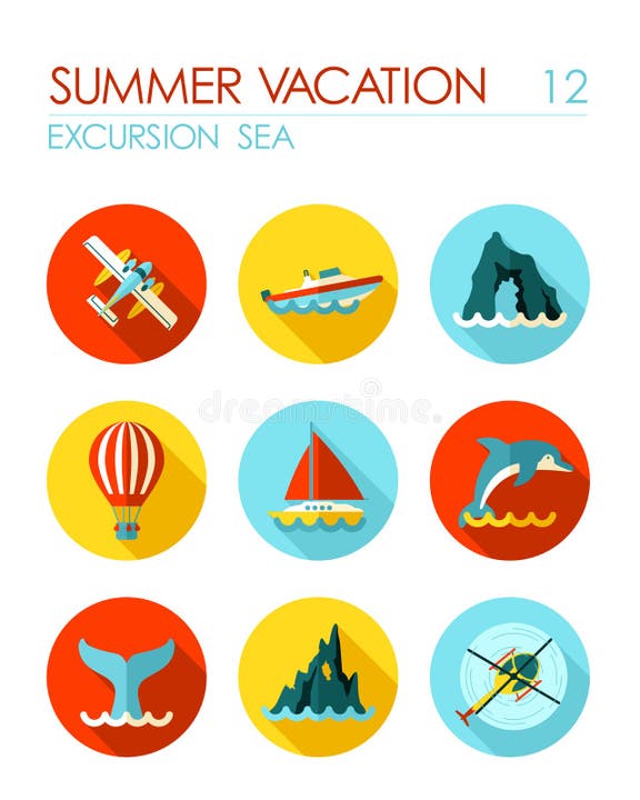 Excursion Sea Flat Icon Set. Summer. Vacation Stock Vector ...
