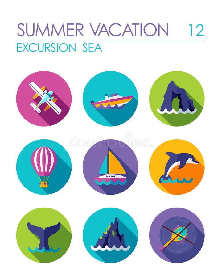 Excursion Sea Flat Icon Set. Summer. Vacation Stock Vector ...
