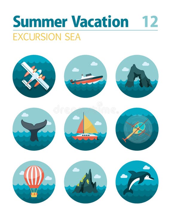 Excursion Sea Icon Set. Summer. Vacation Stock Vector - Illustration of ...