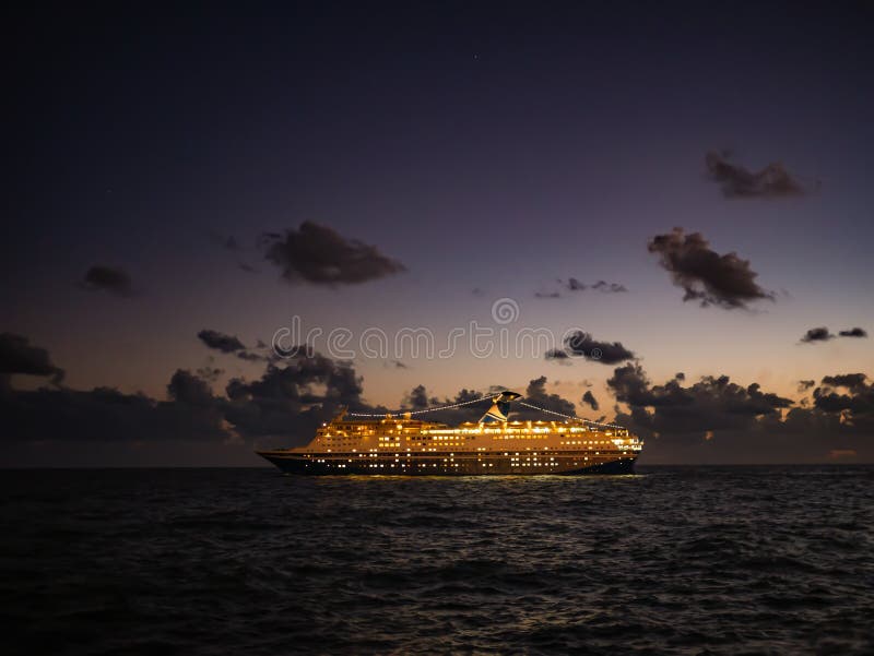 Excursion Ship at Night. Madeira Island, Portugal Stock Photo - Image ...