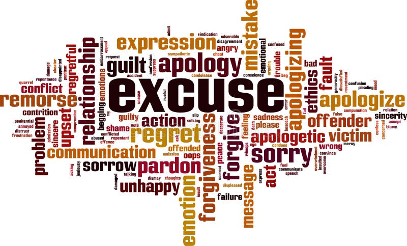 Excuse word cloud stock vector. Illustration of remorse - 260174199