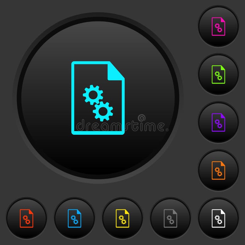Executable File Dark Push Buttons with Color Icons Stock Vector ...