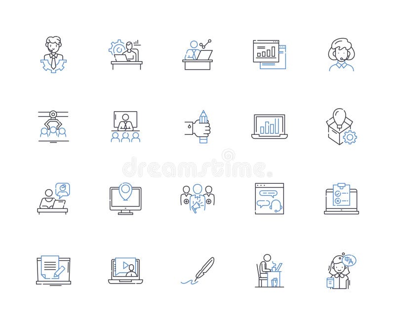 Executing Line Icons Collection. Implementing, Carrying Out, Achieving ...